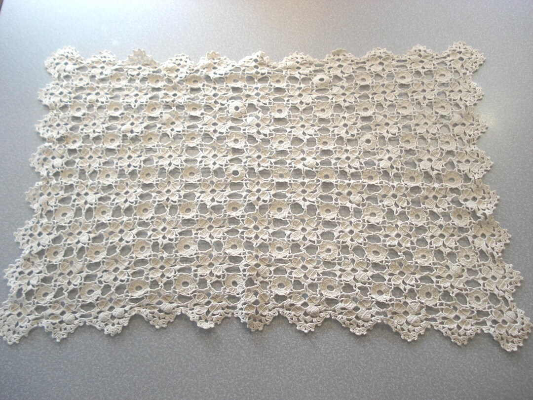 Antique Hand Crocheted Centerpiece - Table Mat - Taupe Color - Flower ...