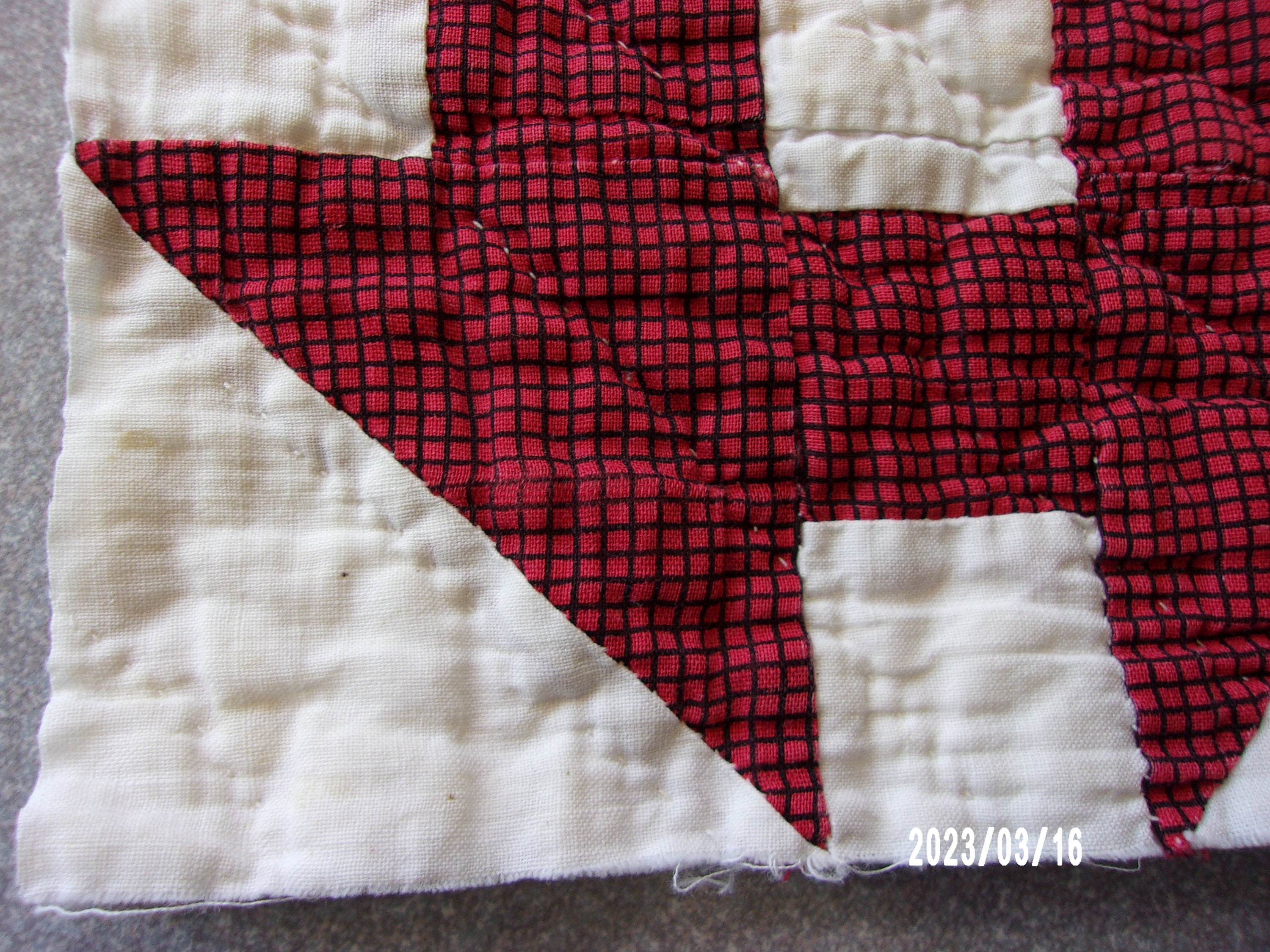 Antique 1800's Churn Dash Quilt Block Red Check Hand Pieced & Quilted ...