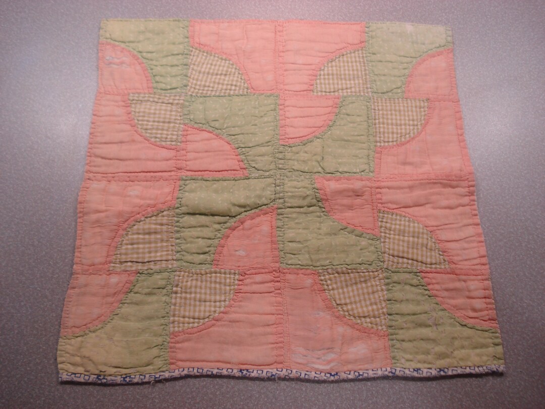 Antique Solomon's Quilt Block Primitive Projects Peach & Apple Green ...