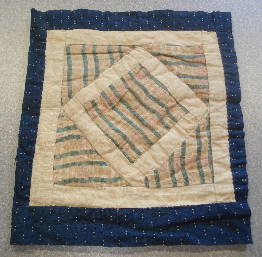 Antique 1845 Quilt Block - Square in Square - Authentic - Hand Pieced ...