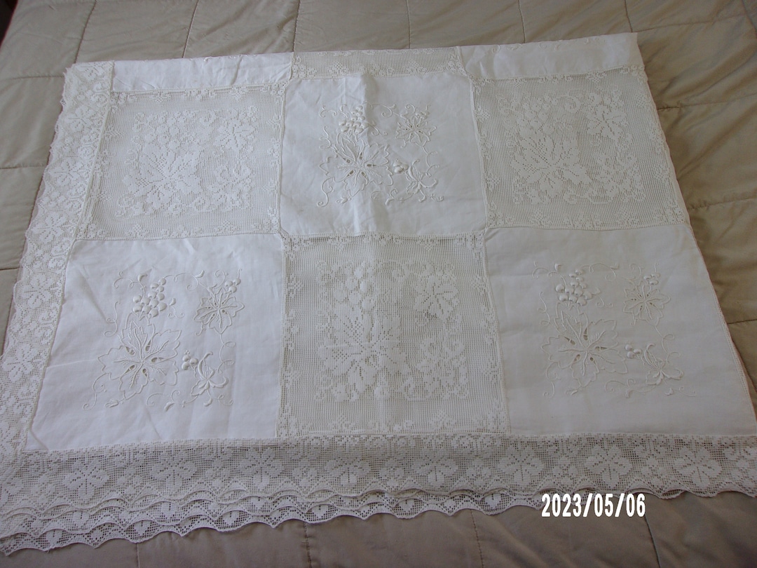 Beautiful Vintage Banquet Tablecloth - Madeira Embroidery Grape ...