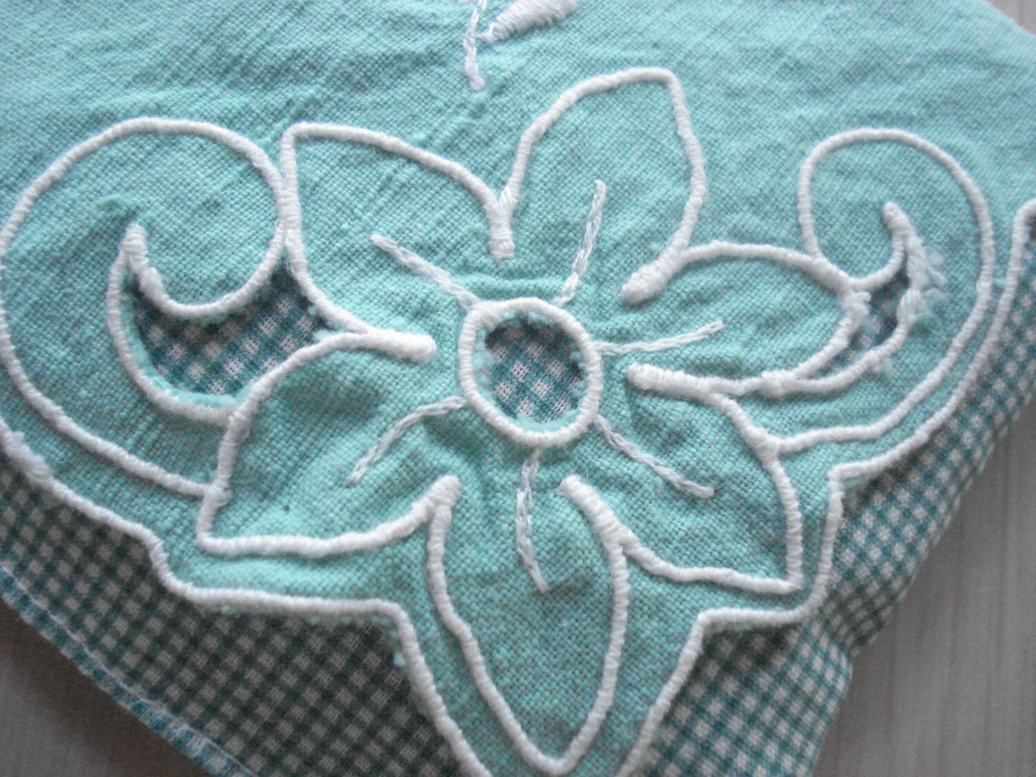 Handmade Sachet Tiny Green Check Fabric Vintage Green Linen Cutwork ...