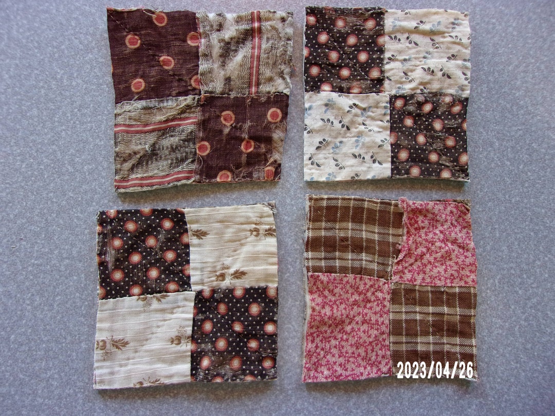 4 Mid 1800's Antique Quilt Blocks - Florals - Stripes - Pinks Reds ...