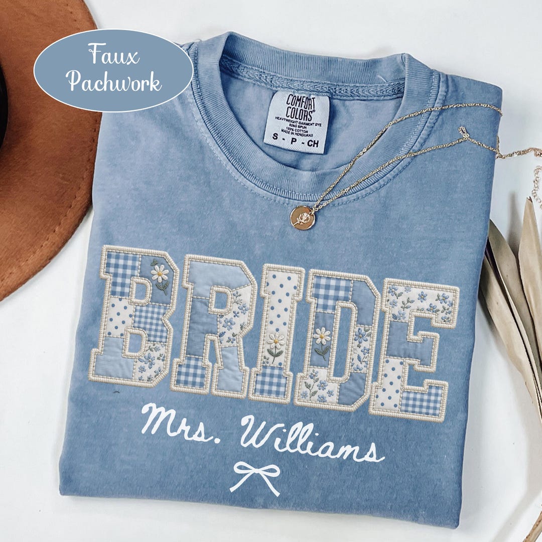 Custom Bride Patchwork Shirt, Personalized Mrs Last Name Tee, Bridal ...