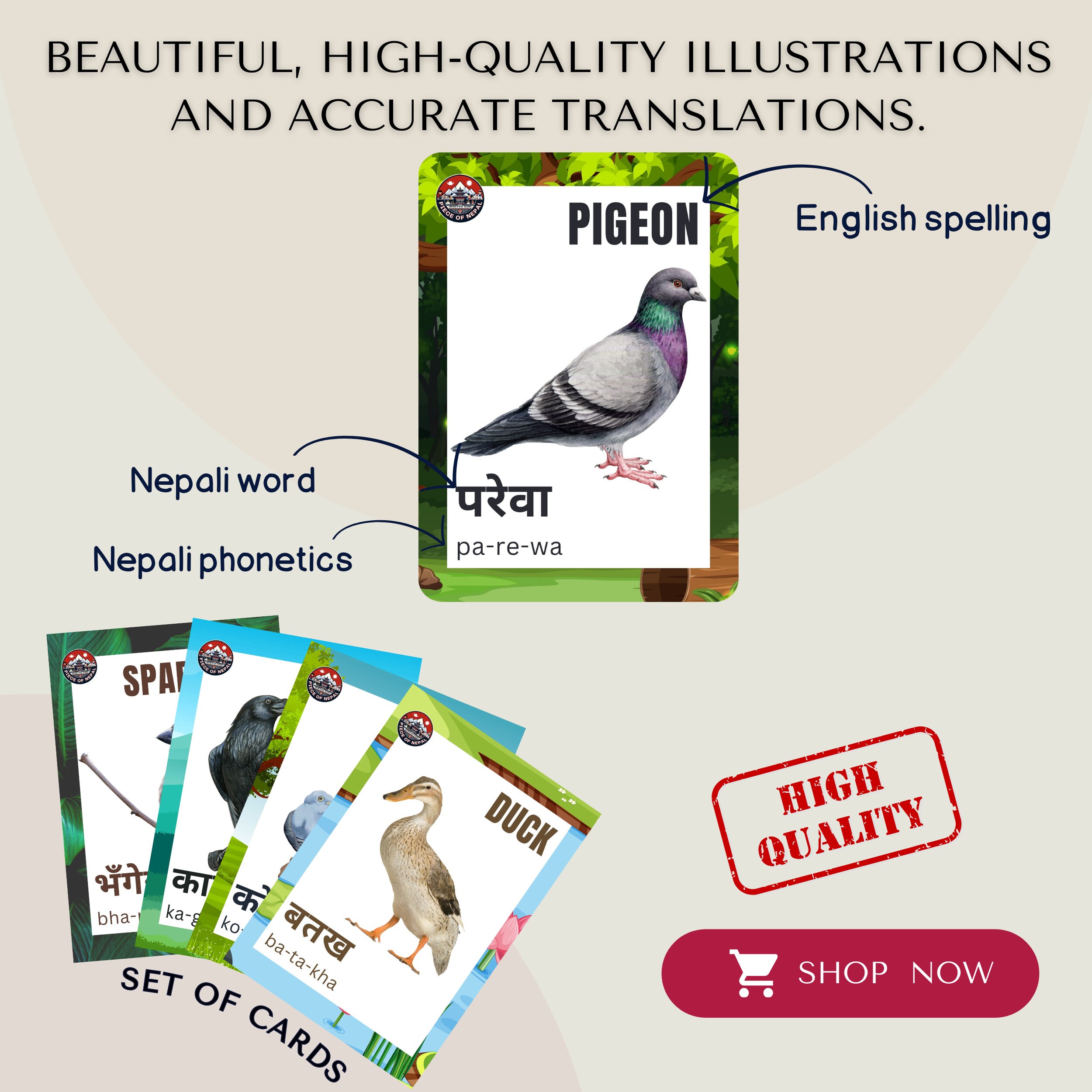 Printed Nepali Birds Flashcard for Kids, Nepali Language Learning ...