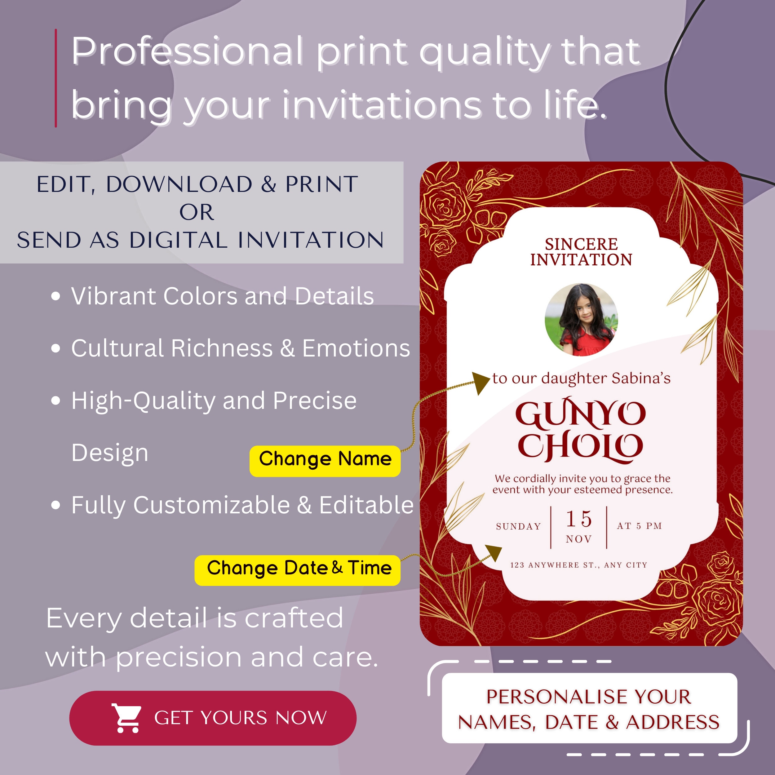 Gunyo Cholo Invitation Card: Nepali Ceremony, Customizable Design ...