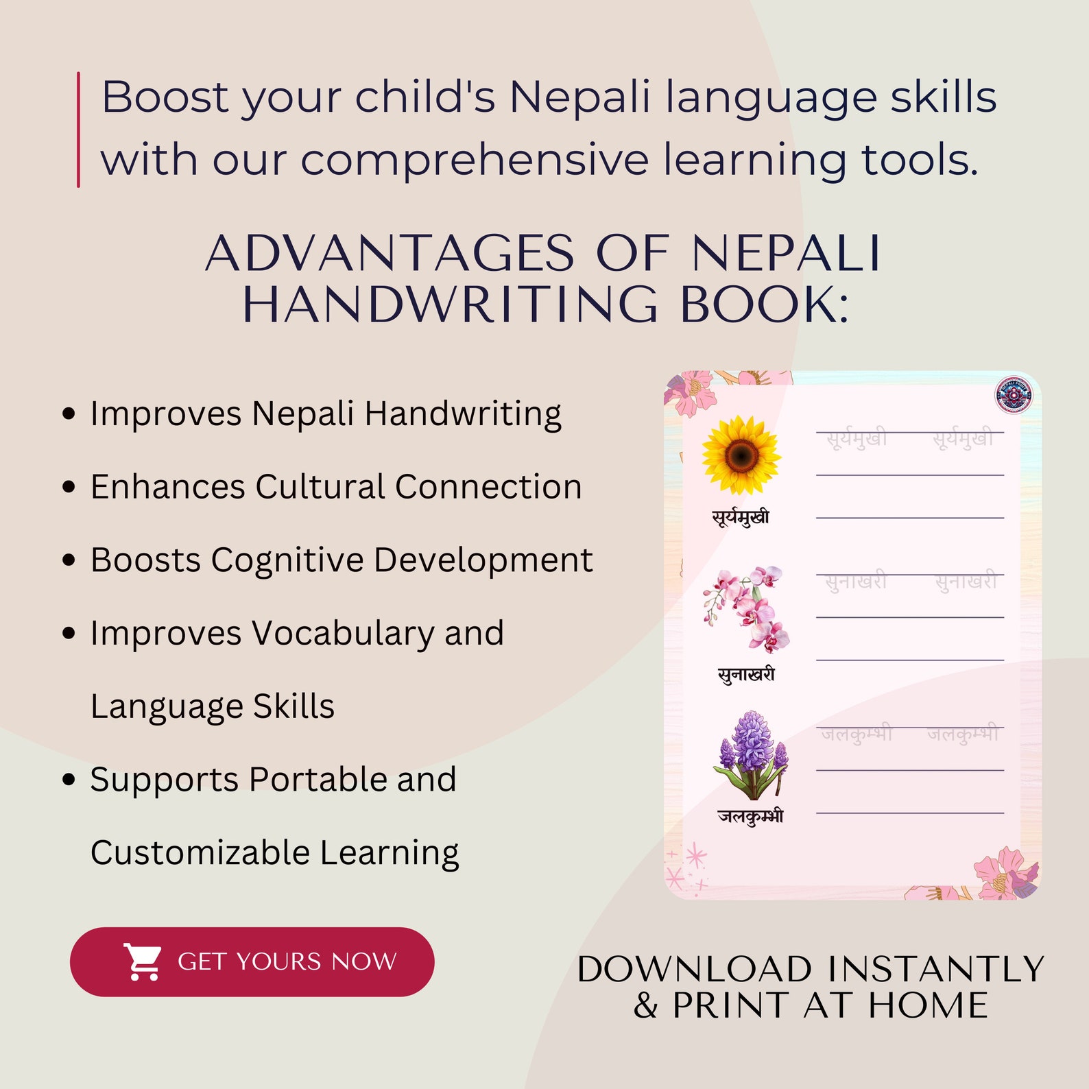 Printable Nepali Flowers Handwriting Practice Book (digital Download ...