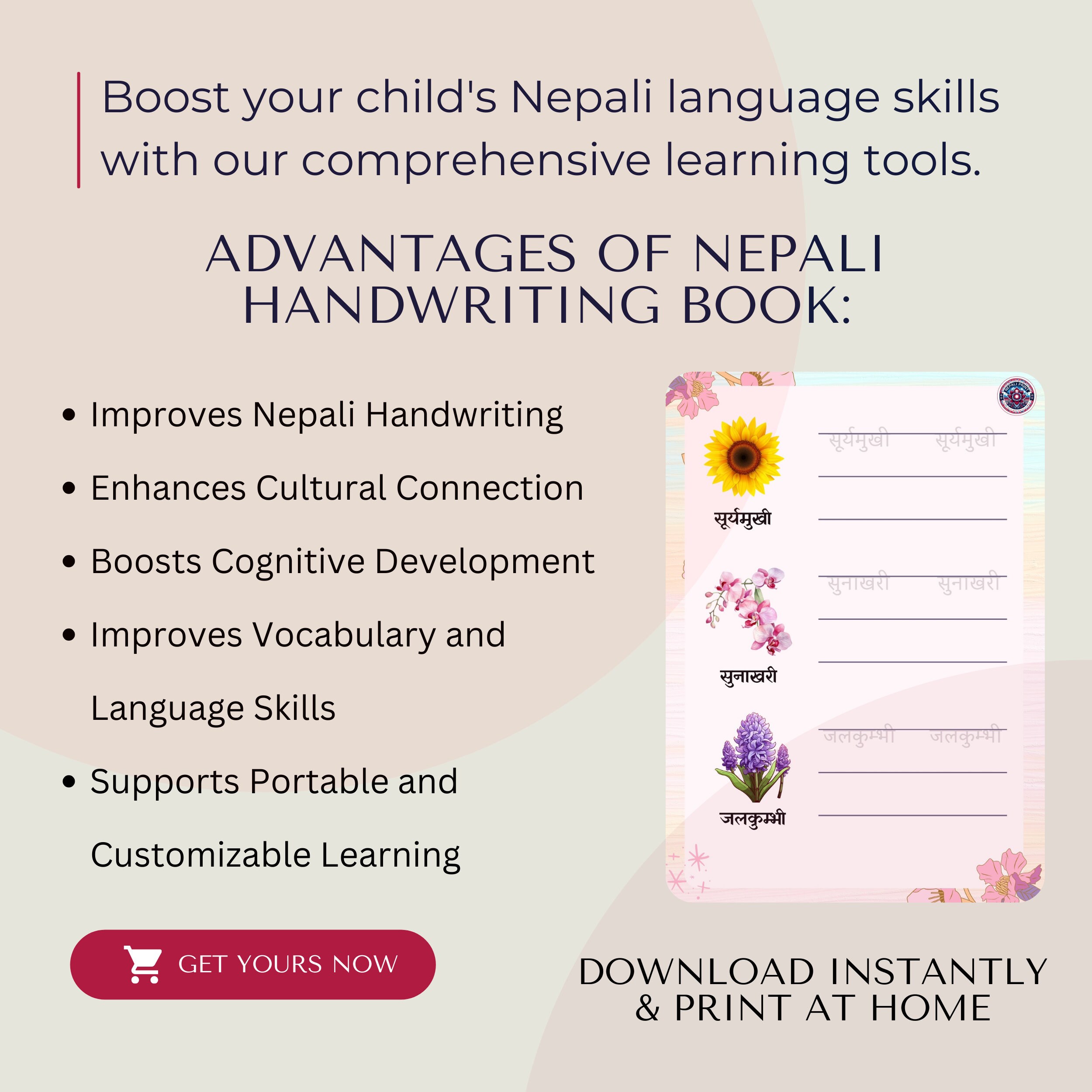 Printable Nepali Flowers Handwriting Practice Book (digital Download ...