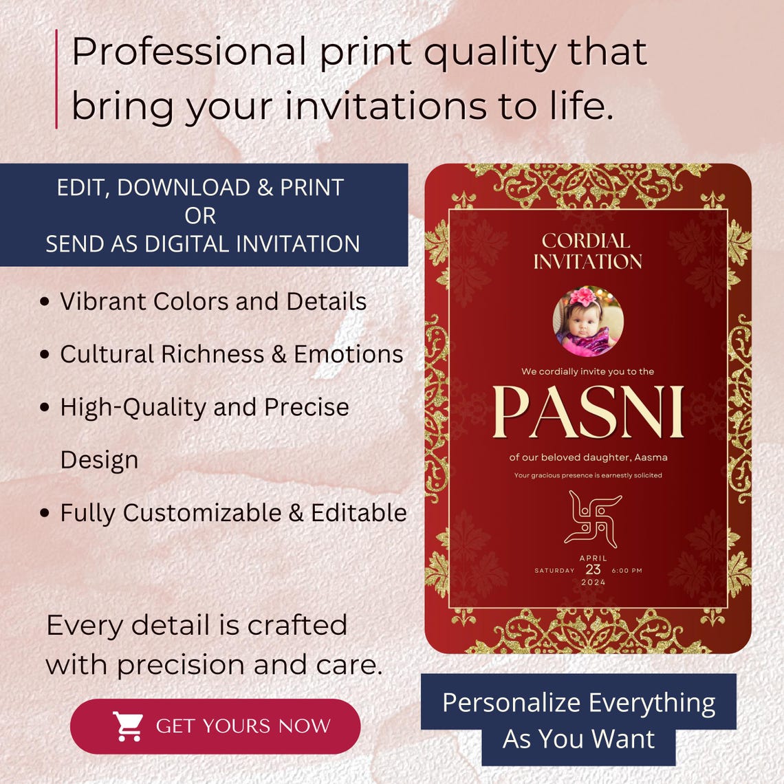 Custom Nepali & English Pasni Invitation Card, Personalized Traditional ...
