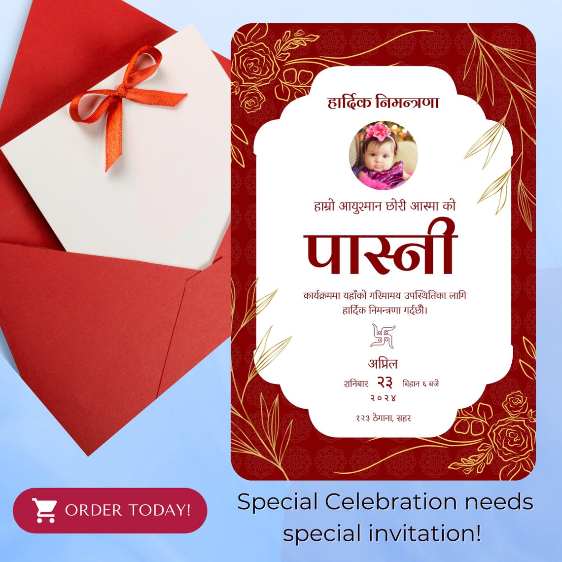 Custom Nepali Pasni Invitation: Traditional Rice Feeding Ceremony ...