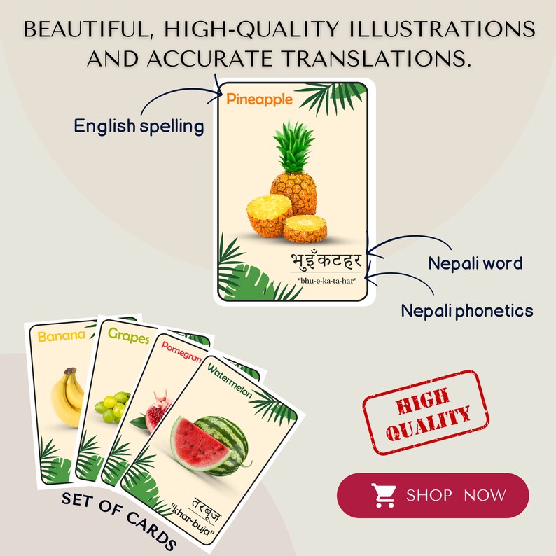 Printed Nepali Fruits Flashcards for Nepali Kids, Nepali Language ...
