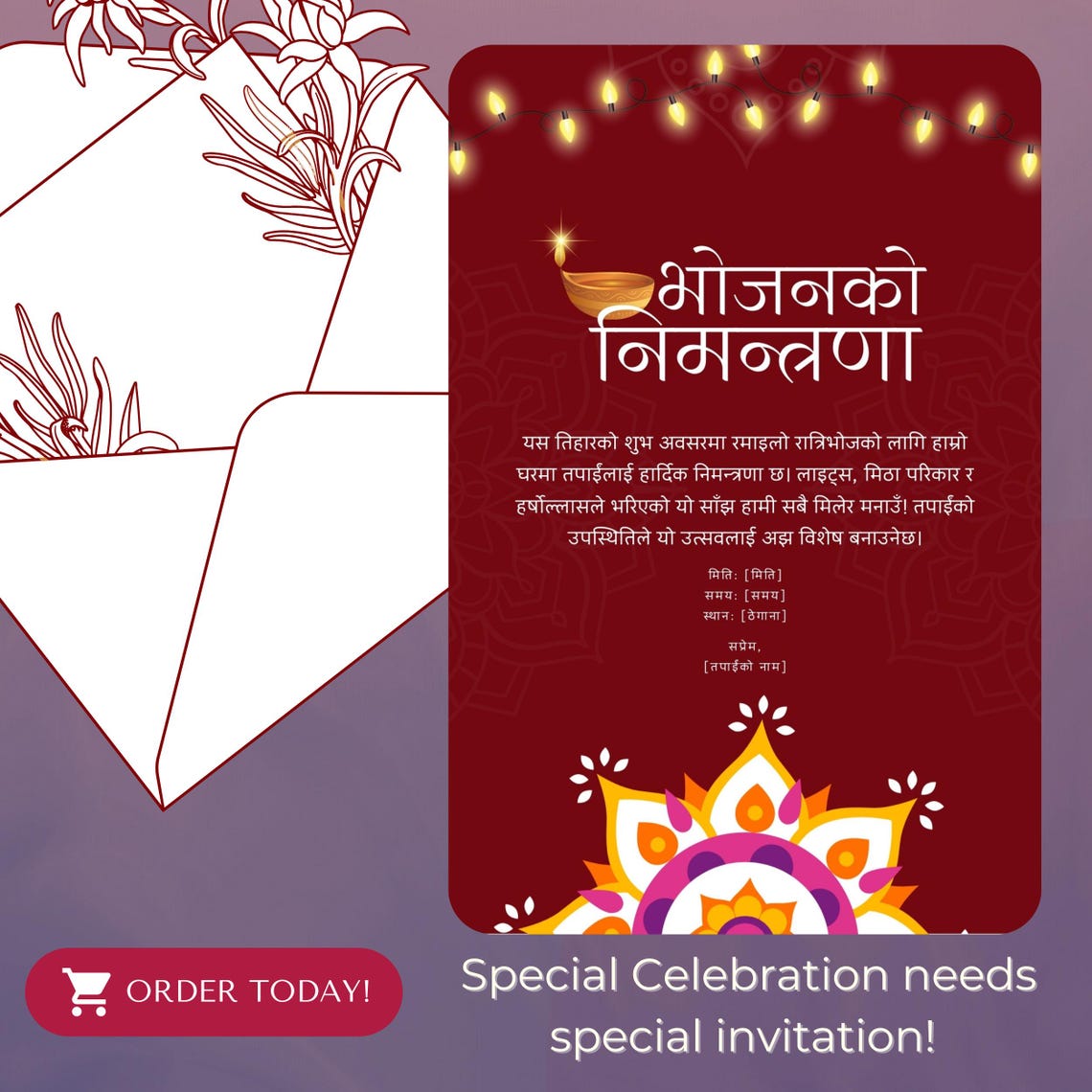 Nepali Tihar Dinner Invitation Card: Festive Digital Invite (PDF) - Etsy