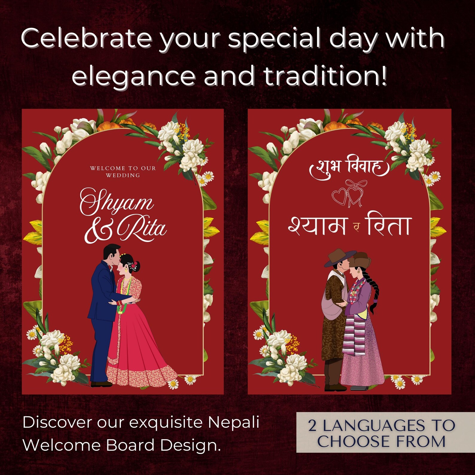 Customizable Nepali Wedding Welcome Board: Bilingual Clipart (digital ...