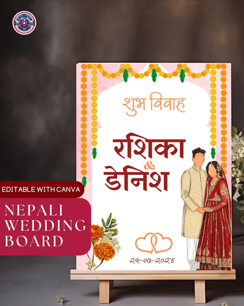 Printable Nepali and English Wedding Board, Customizable Self Print ...