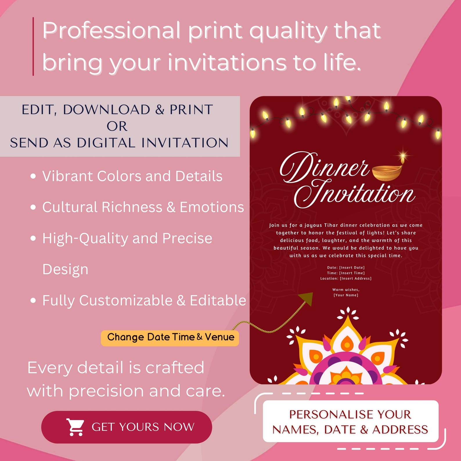 Nepali Tihar Dinner Invitation Card: Festive Digital Invite (PDF) - Etsy