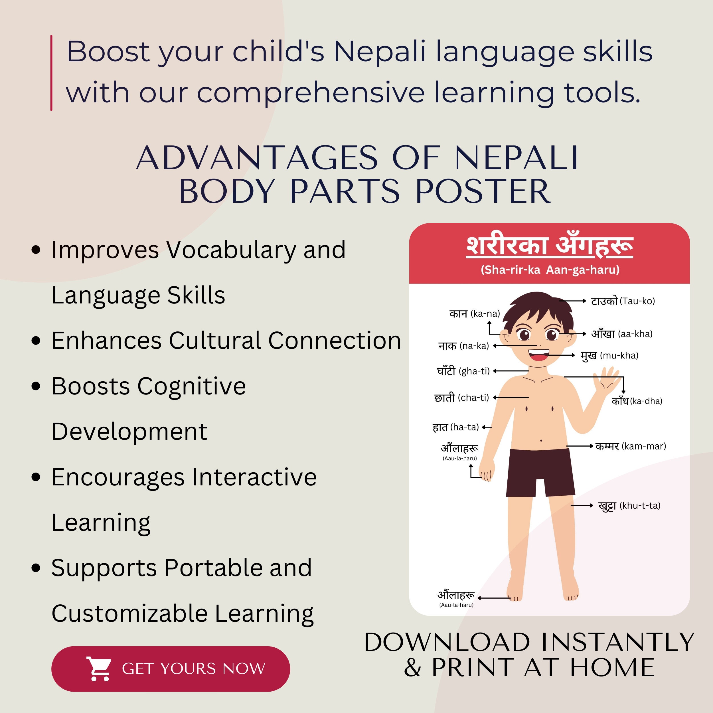 Printable Nepali Body Organs Poster, Digital Download, Educational Wall ...