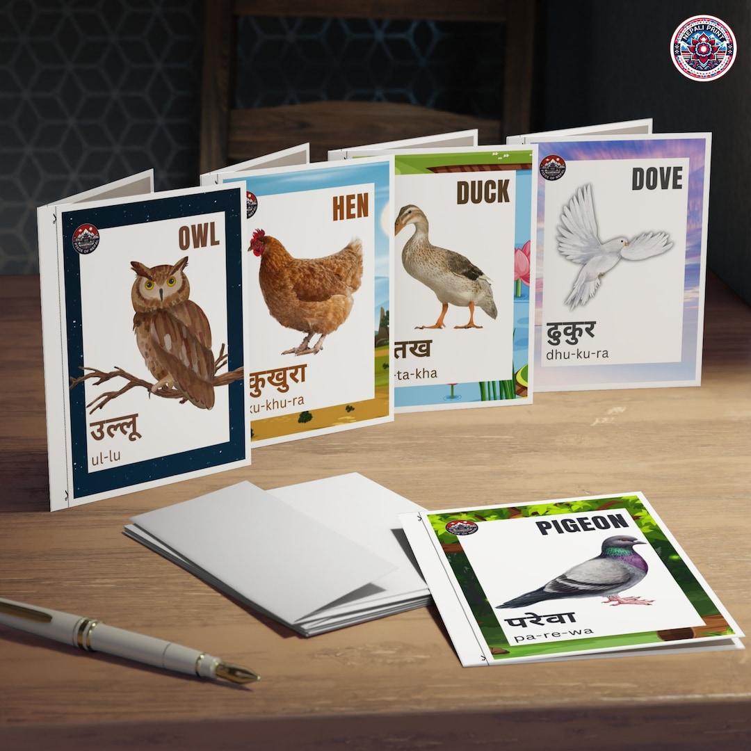 Printed Nepali Birds Flashcard for Kids, Nepali Language Learning ...