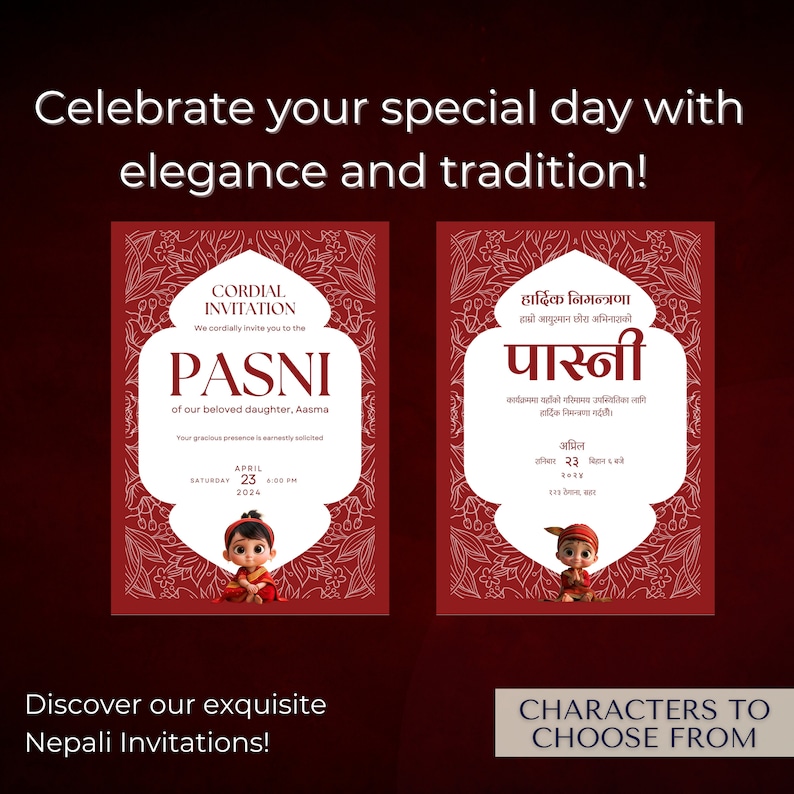 Nepali and English Pasni Invitation Card, Customizable Digital Video ...