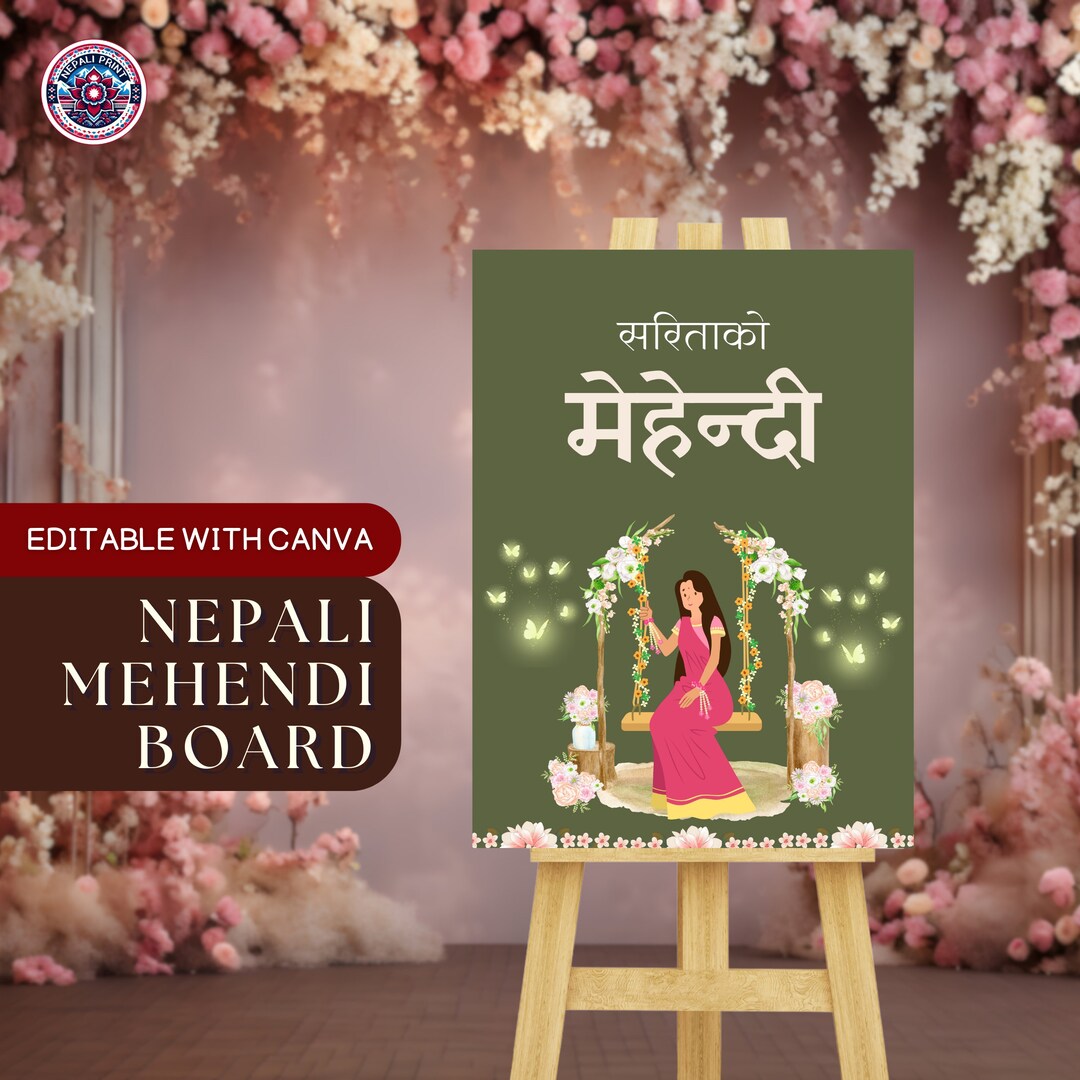 Printable Nepali and English Mehendi Welcome Board, Customizable Self ...