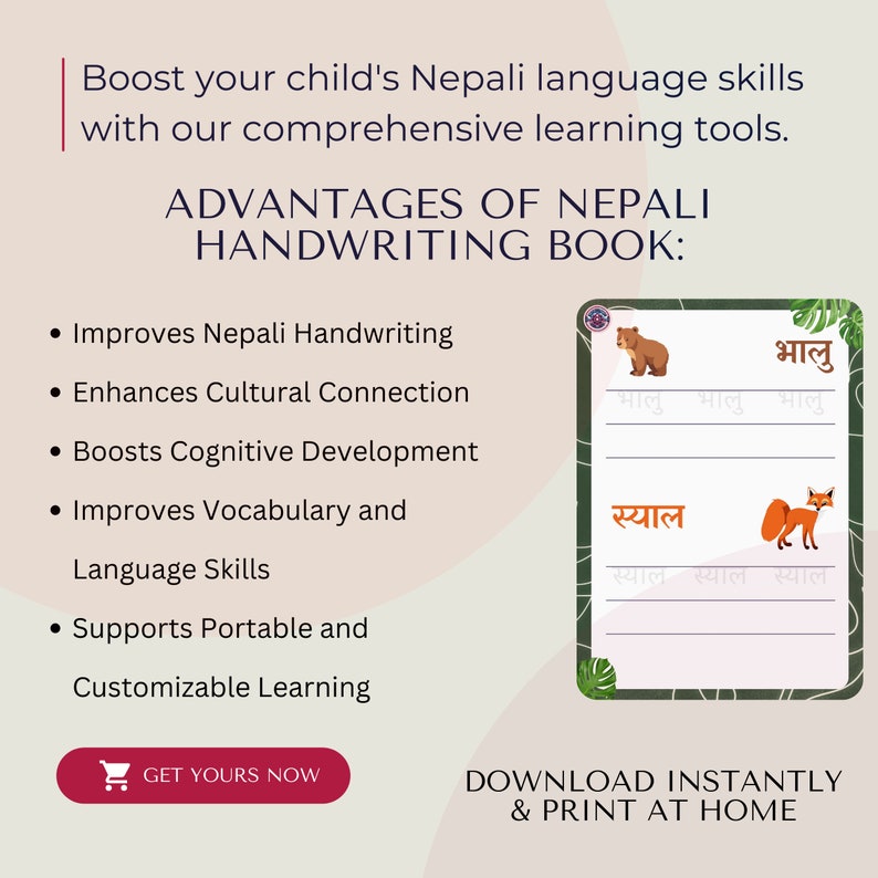 Printable Nepali Animals Handwriting Practice Book (digital Download ...