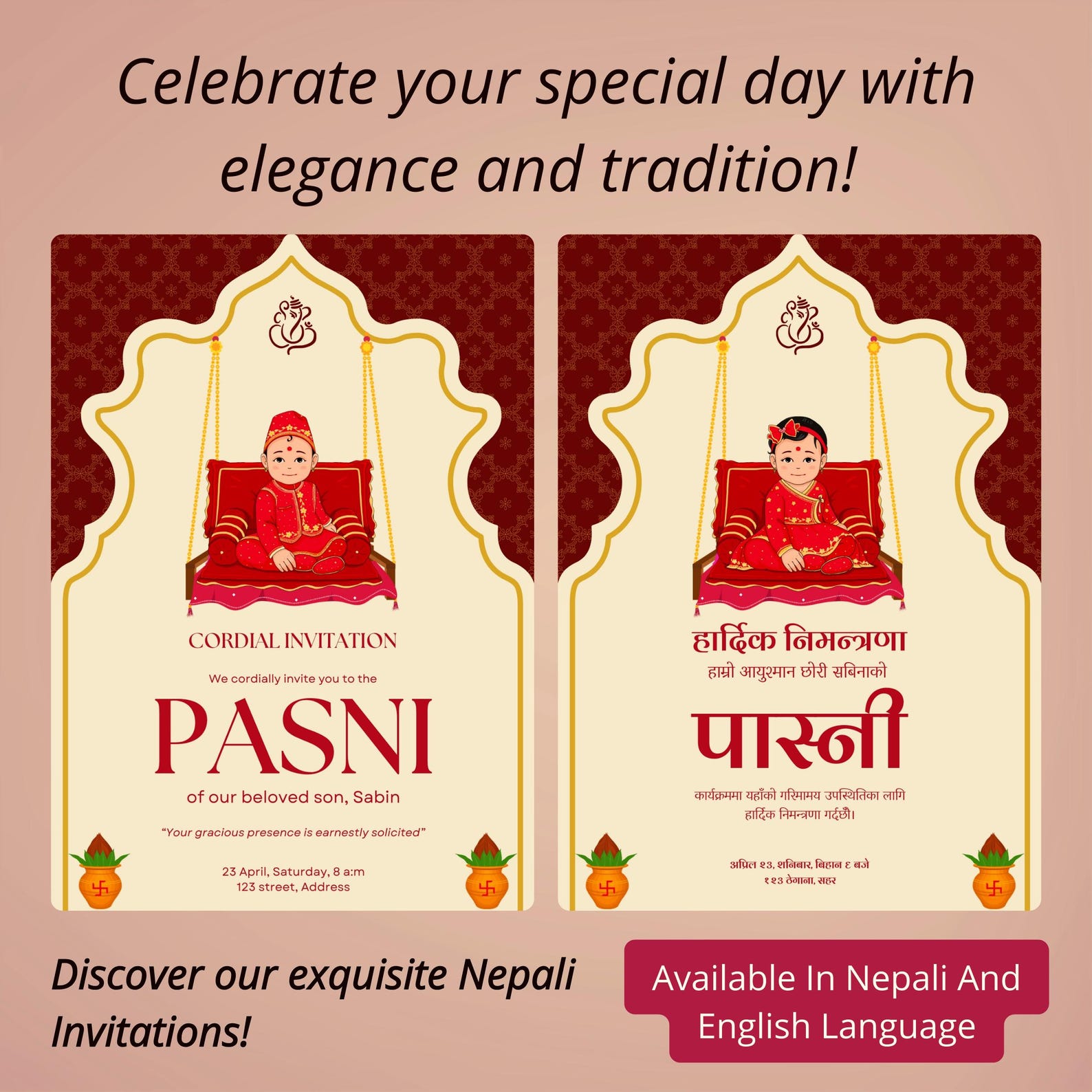 Custom Nepali & English Pasni Invitation Card - Personalized ...