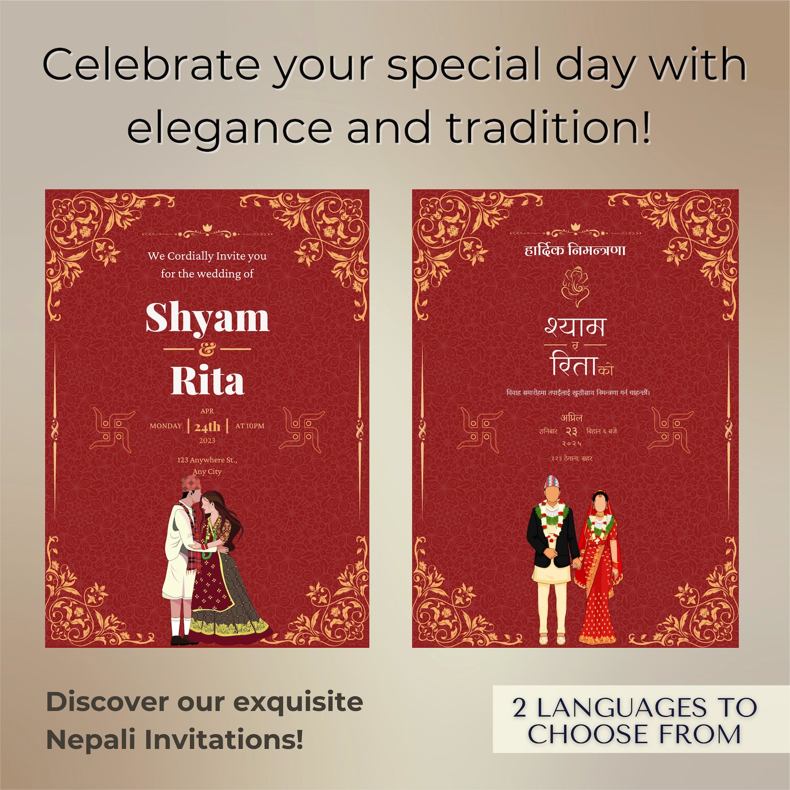Ethnic Nepali Wedding Invitation Card: Customizable Digital Design - Etsy