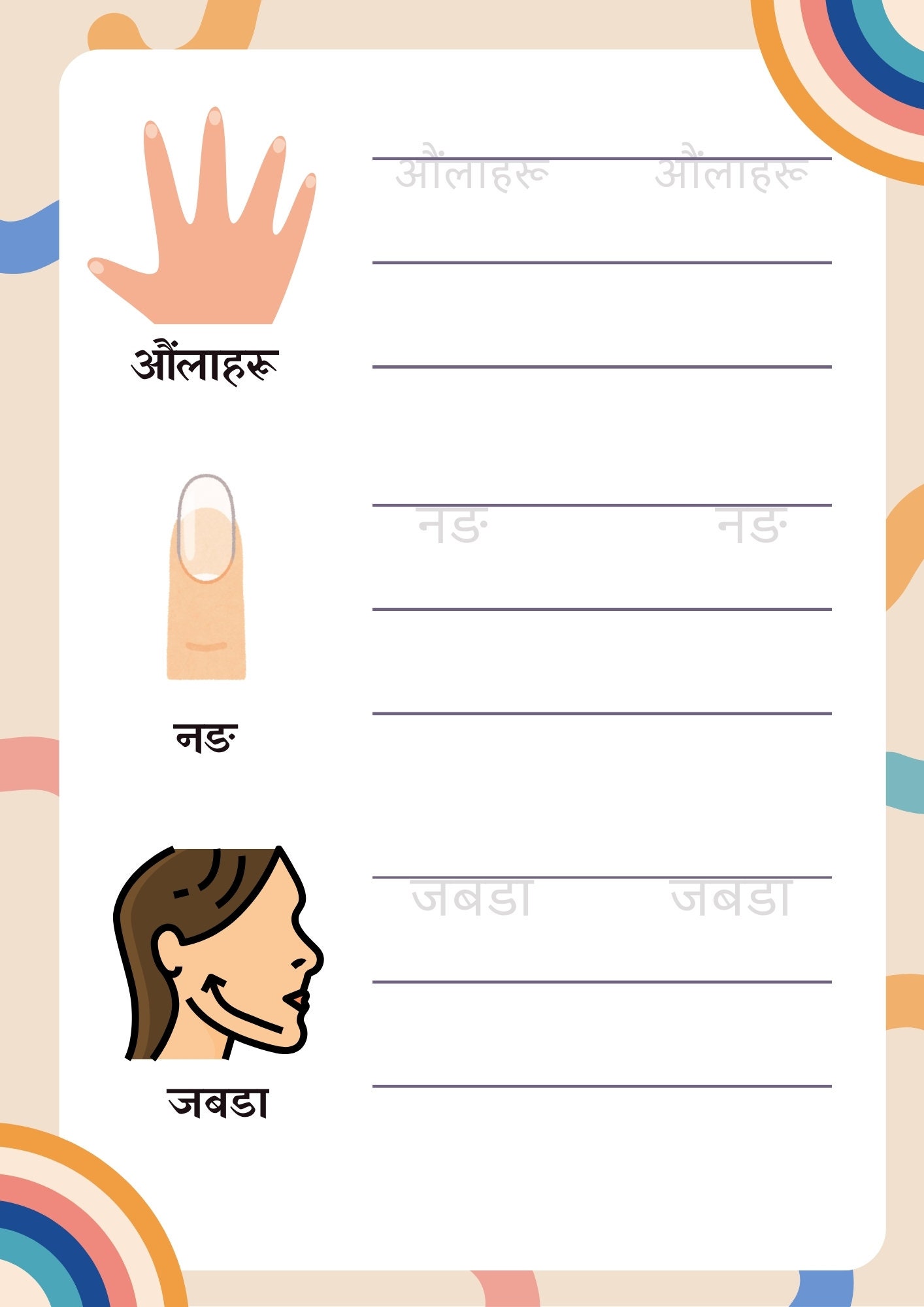 Printable Nepali Body Parts Handwriting Practice Book Digital Download ...