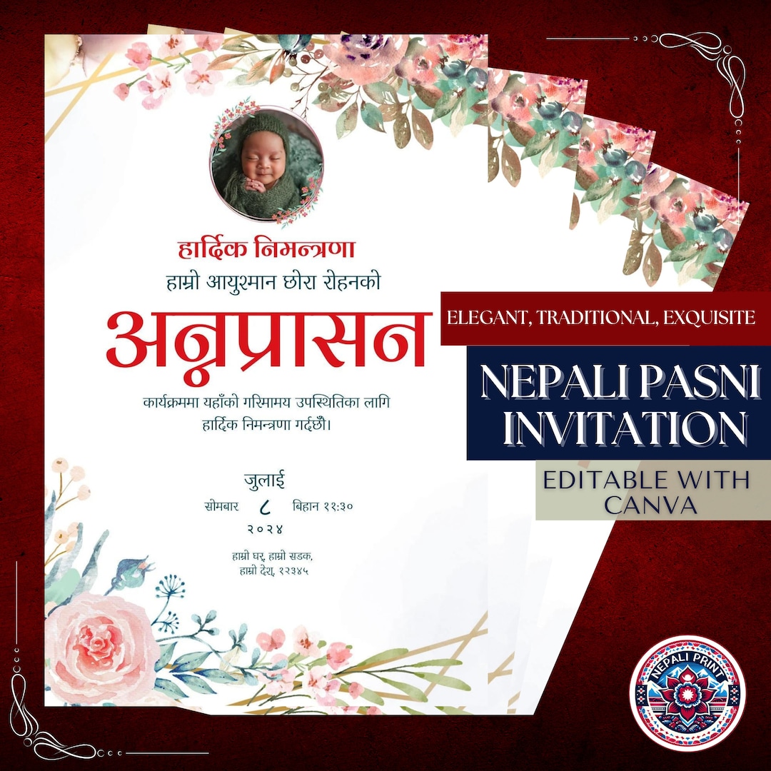 Nepali and English Pasni Invitation Card, Customizable Digital Video ...