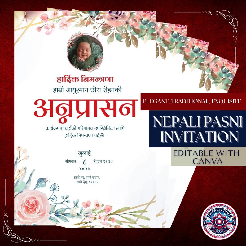 Nepali and English Pasni Invitation Card, Customizable Digital Video ...