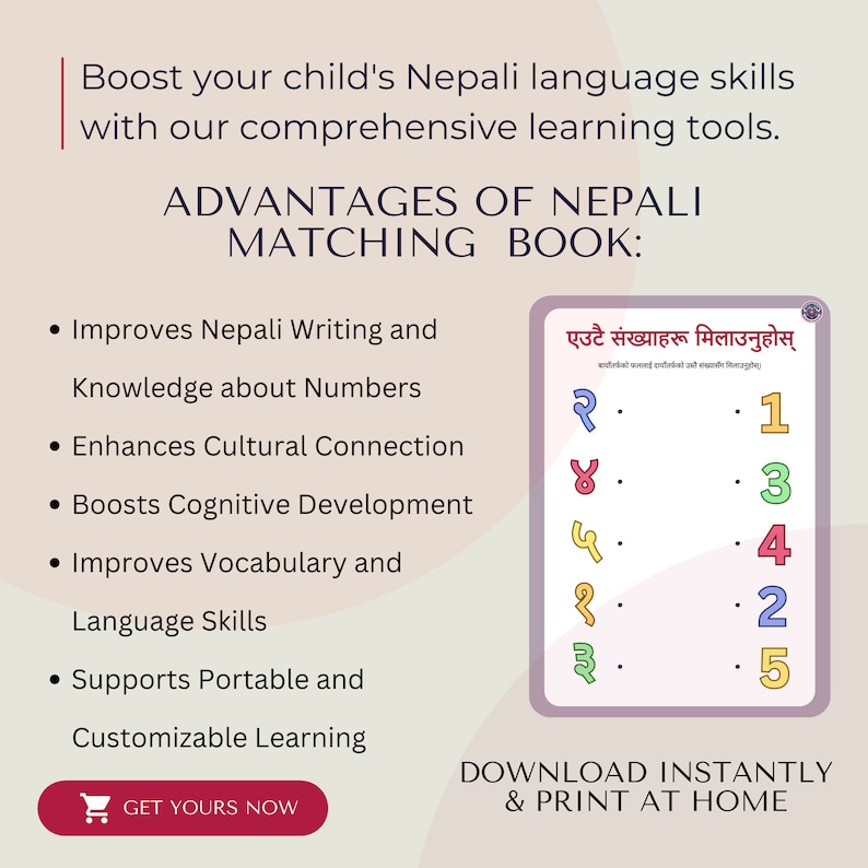 Nepali and English Number Matching Worksheet: Bilingual Learning ...