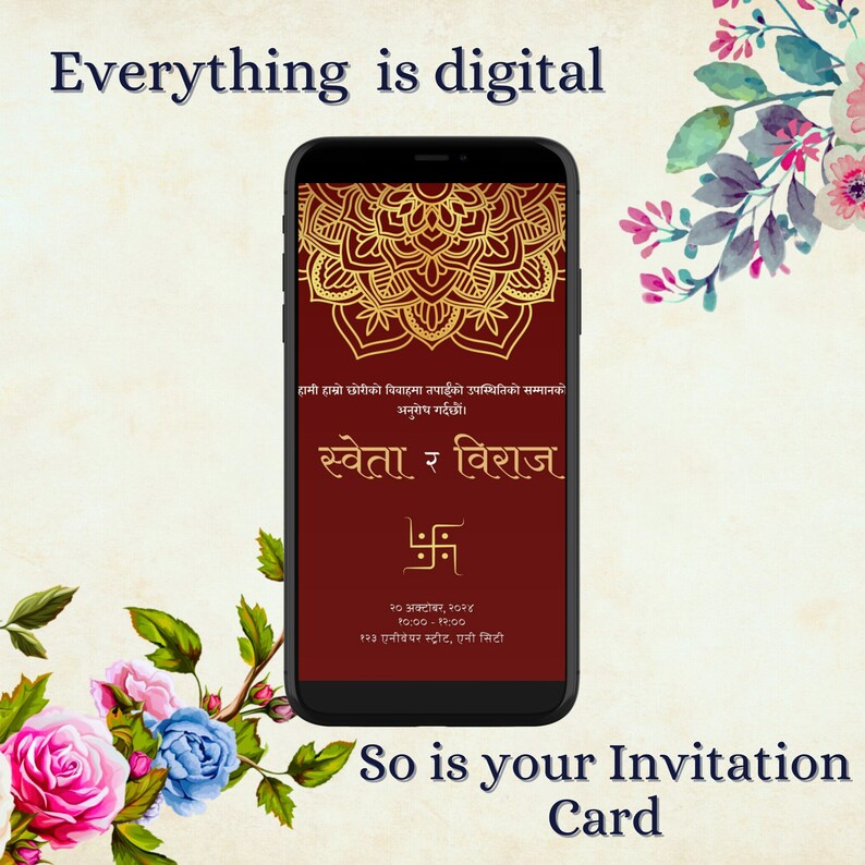 Nepali Wedding Invitation Card: Customizable Digital Design - Etsy