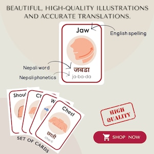 Printed Nepali Body Parts Flashcards for Kids, Educational Learning ...