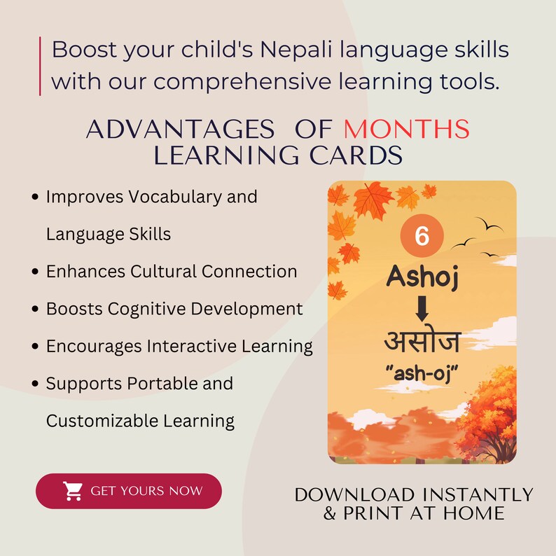 Nepali Months Flashcards for Kids, Digital Download, Educational ...