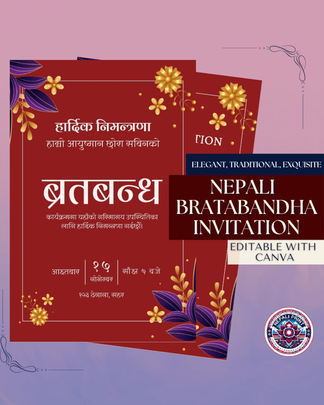 Nepali Bratabandha Invitation Card: Elegant Digital Design - Etsy