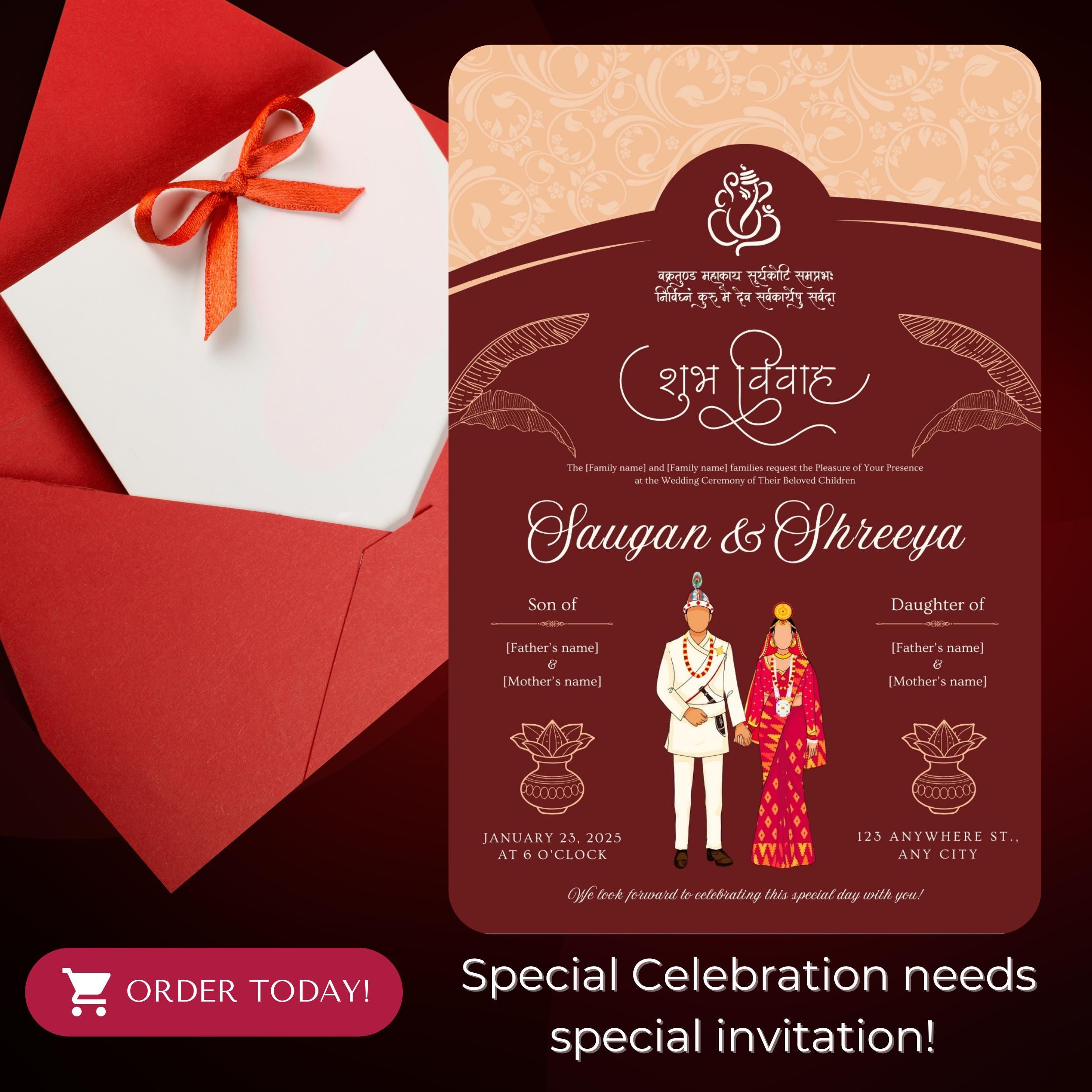 Nepali Wedding Invitation Card, Choose the Clipart, Digital Invitation ...