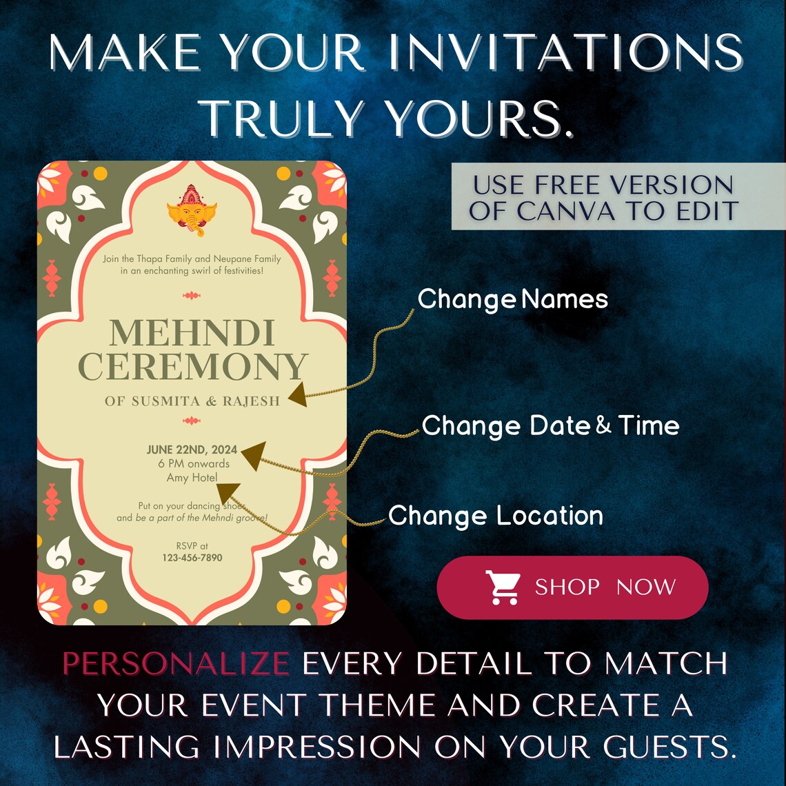 Mehendi Nepali and English Invitation Card, Customizable Digital Design ...