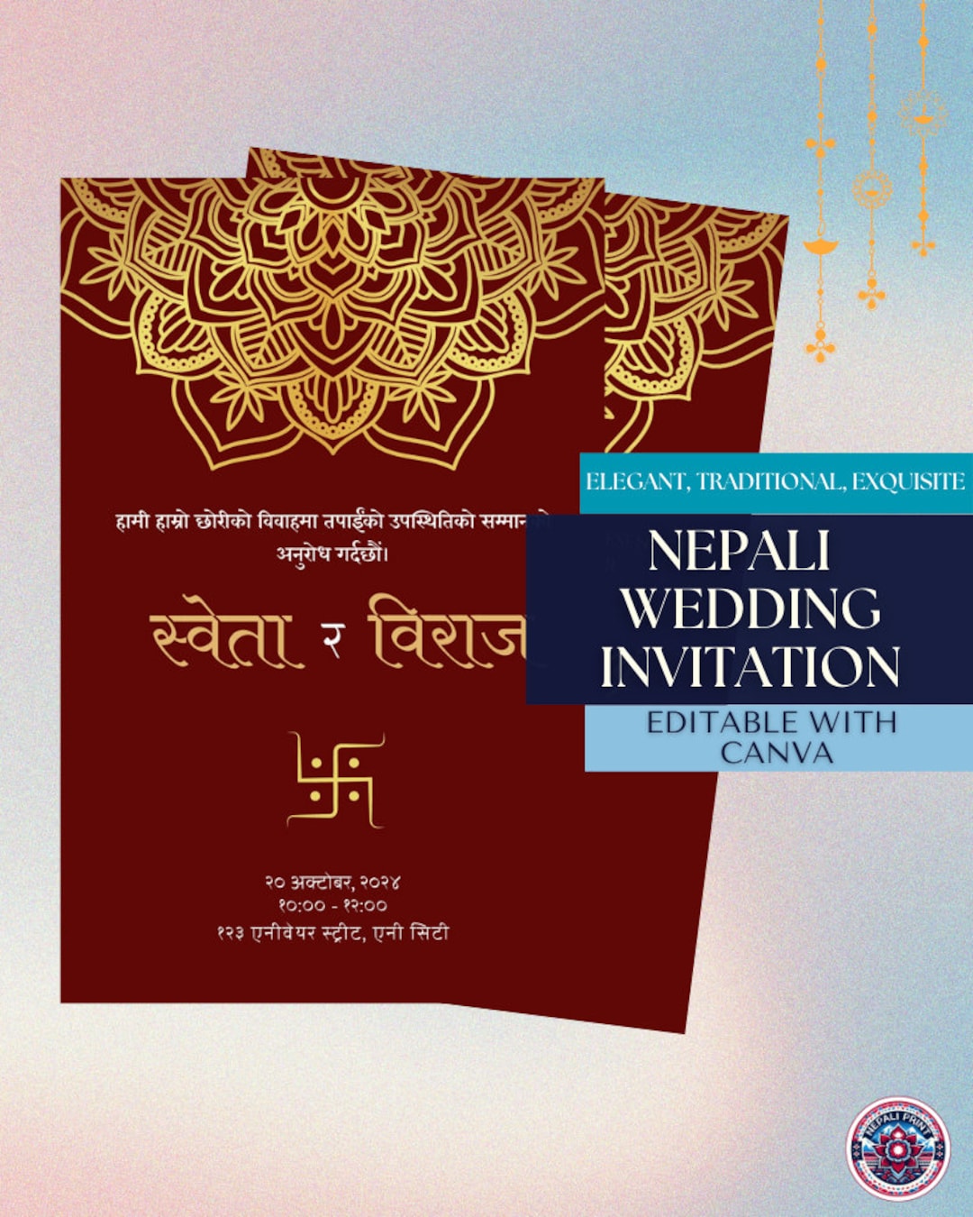 Nepali Wedding Invitation Card: Customizable Digital Design - Etsy