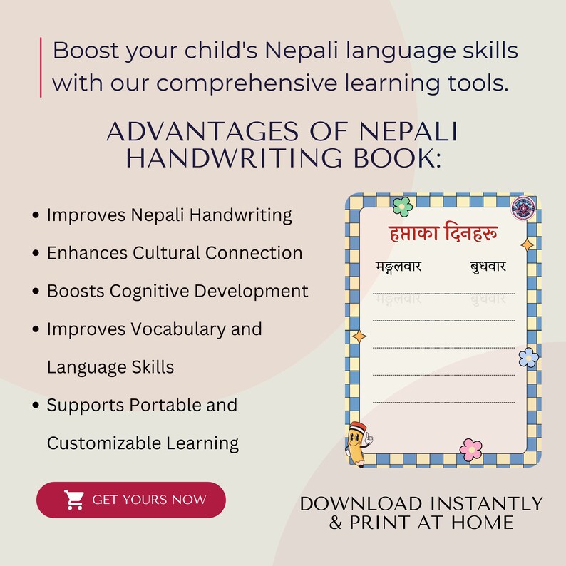 Printable Nepali Days Handwriting Practice Book: Kids Language Learning ...