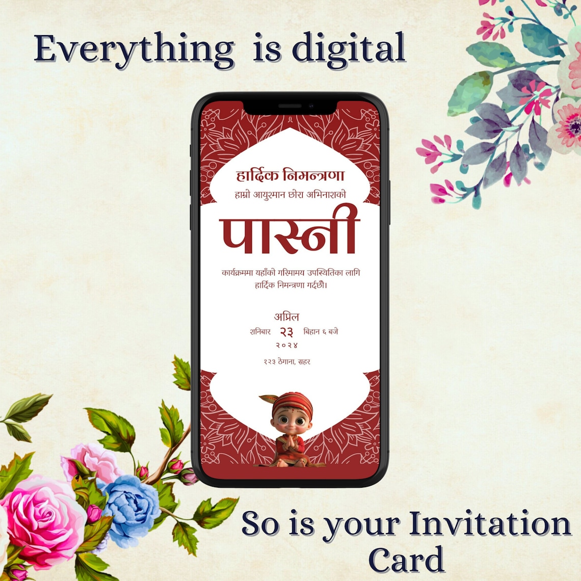 Nepali and English Pasni Invitation Card, Customizable Digital Video ...