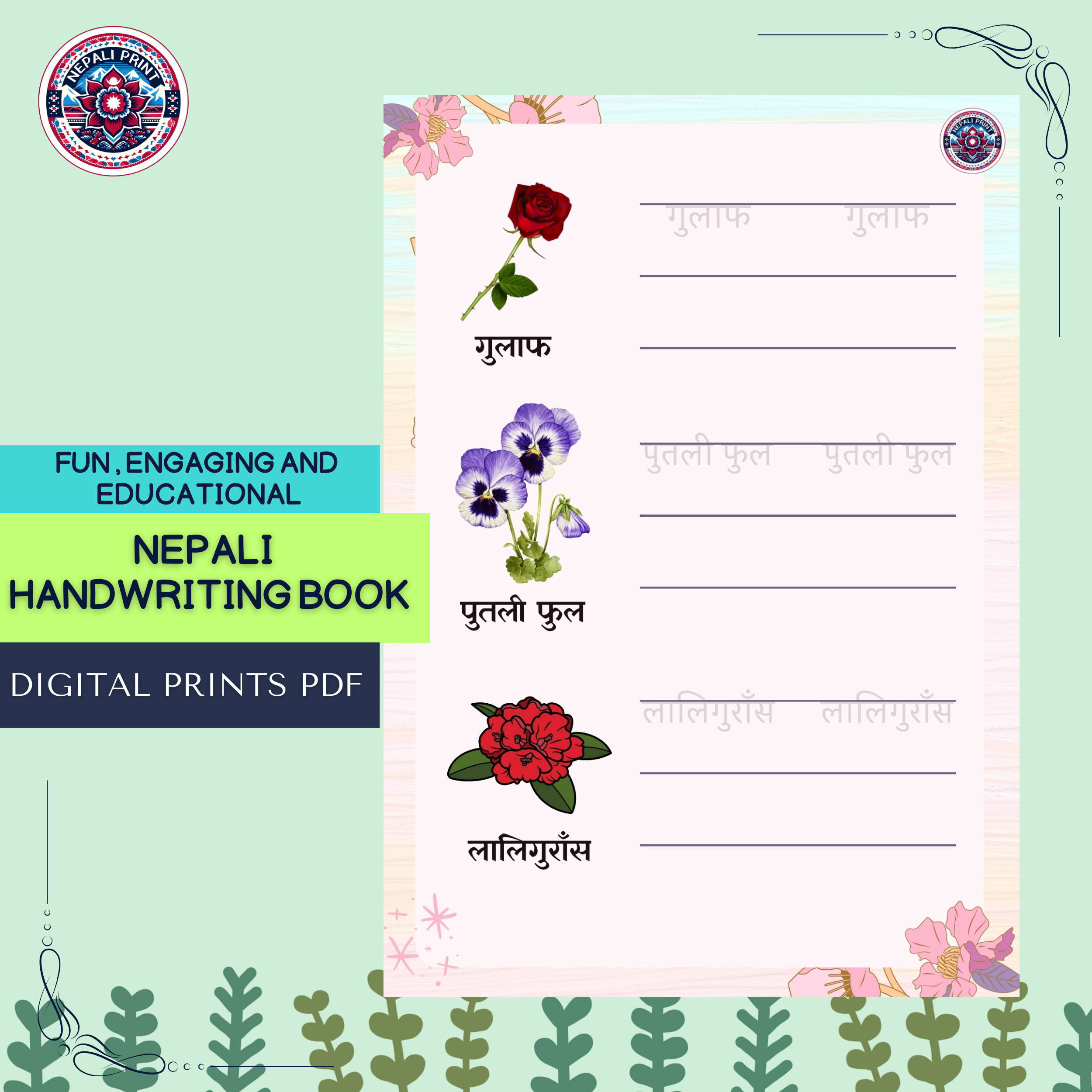 Printable Nepali Flowers Handwriting Practice Book (digital Download ...