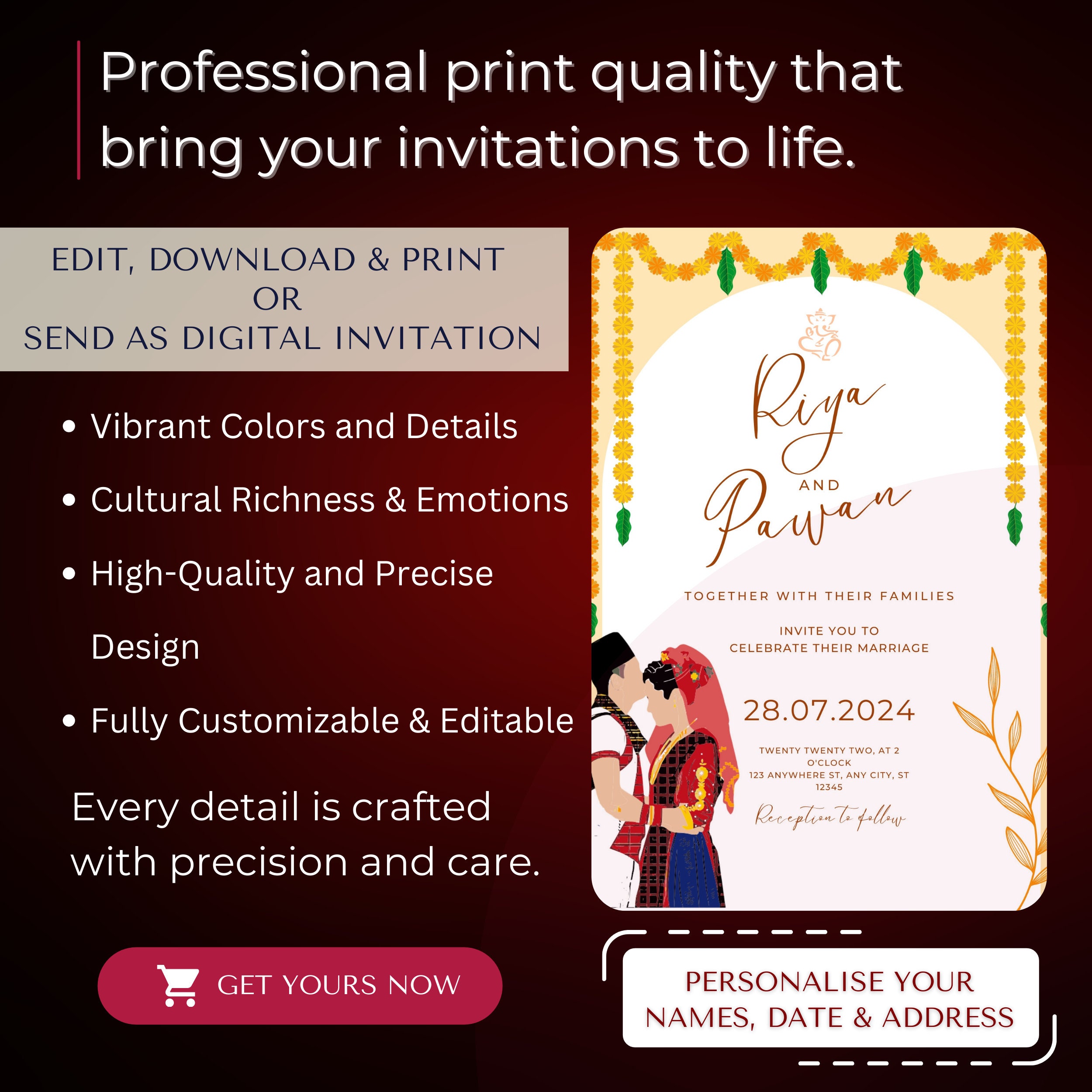 Wedding Invitation Card, Customizable Digital Design, Nepali Design ...