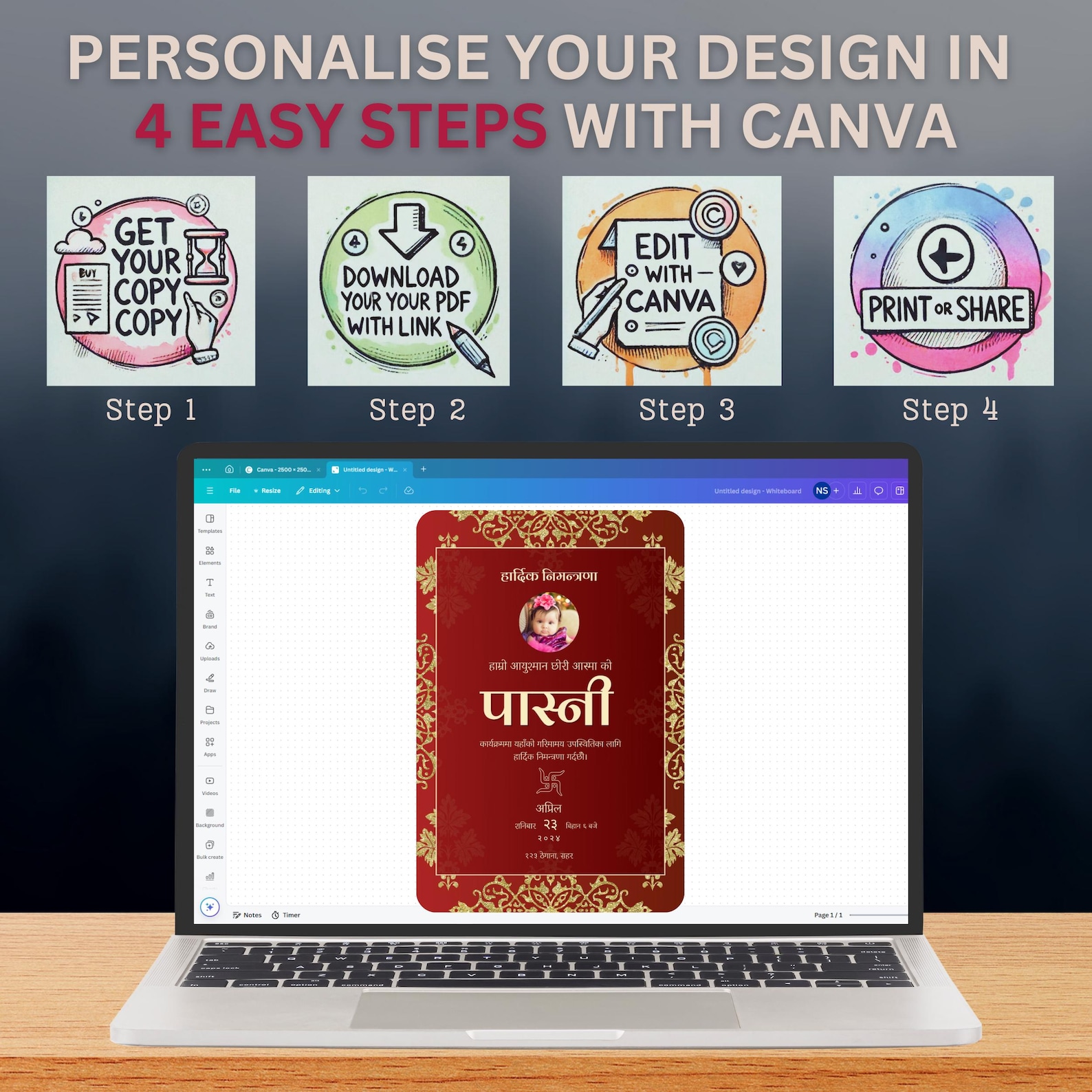 Custom Nepali & English Pasni Invitation Card, Personalized Traditional Design for Baby's Rice ...