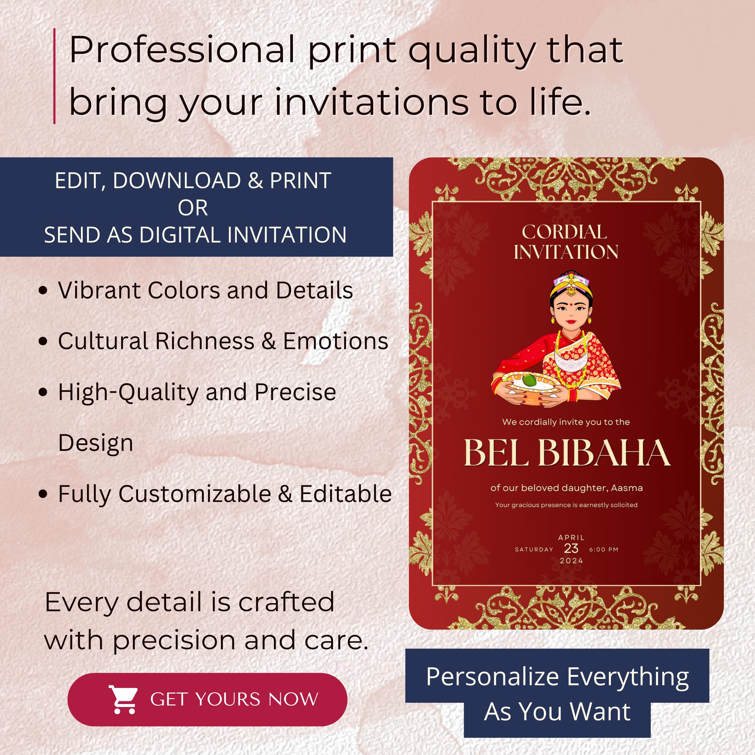 Newari Bel Bibaha Invitation: Red & Gold, Customizable (digital) - Etsy