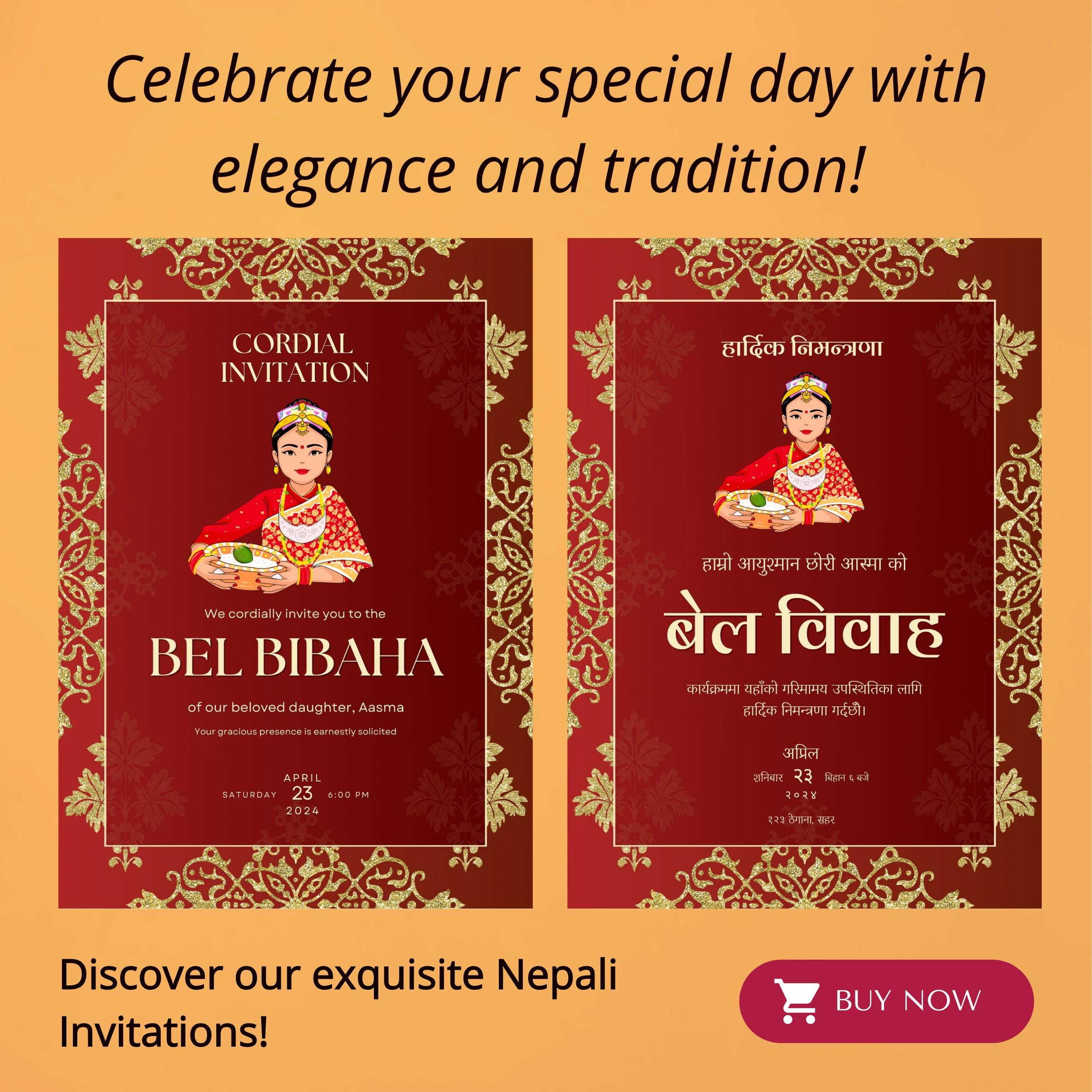 Newari Bel Bibaha Invitation: Red & Gold, Customizable (digital) - Etsy