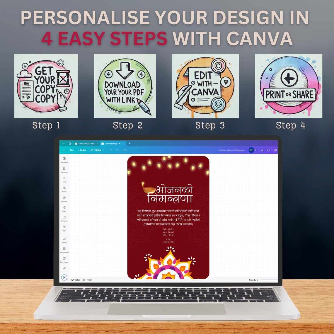 Nepali Tihar Dinner Invitation Card: Festive Digital Invite (PDF) - Etsy