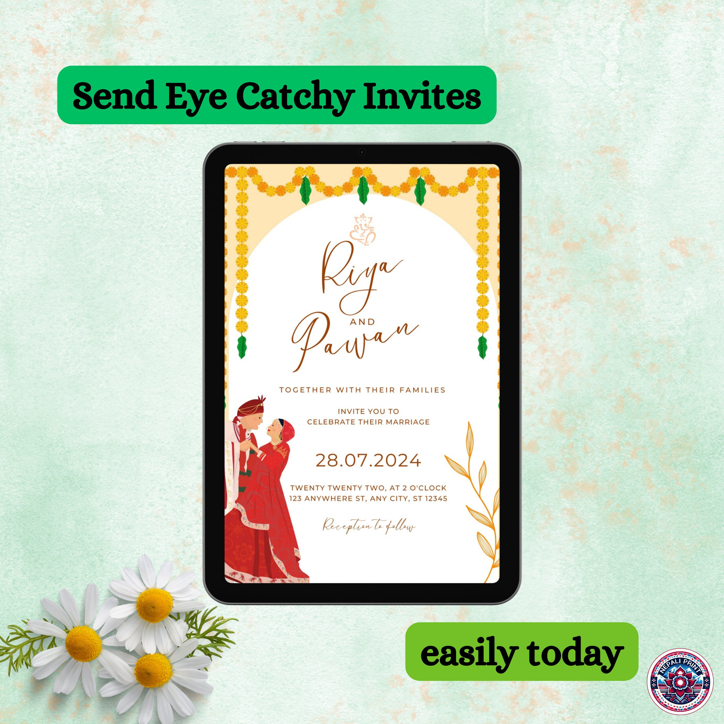 Wedding Invitation Card, Customizable Digital Design, Nepali Design ...