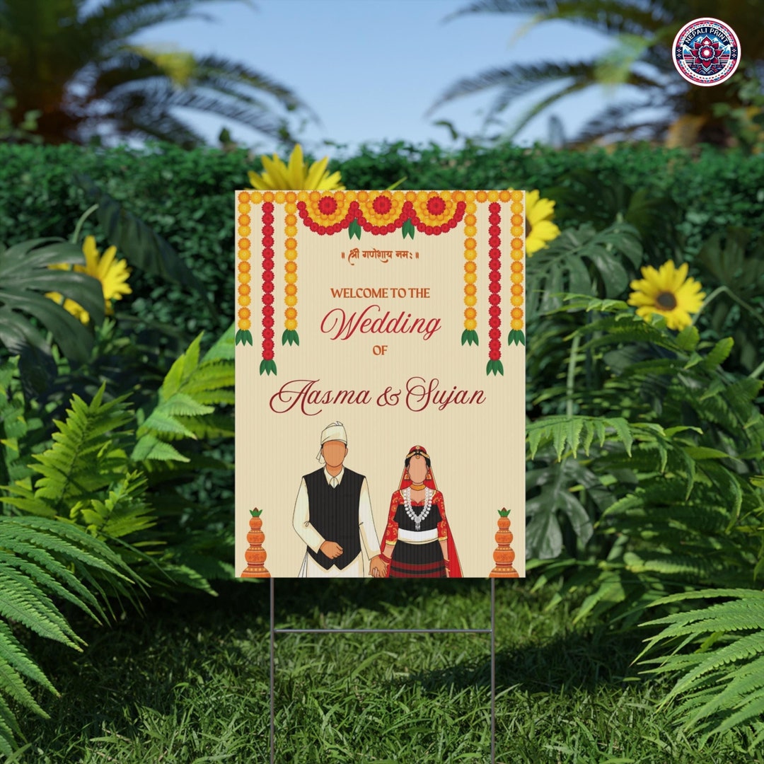 Nepali Wedding Welcome Sign: Customizable Ethnic Yard Decor - Etsy