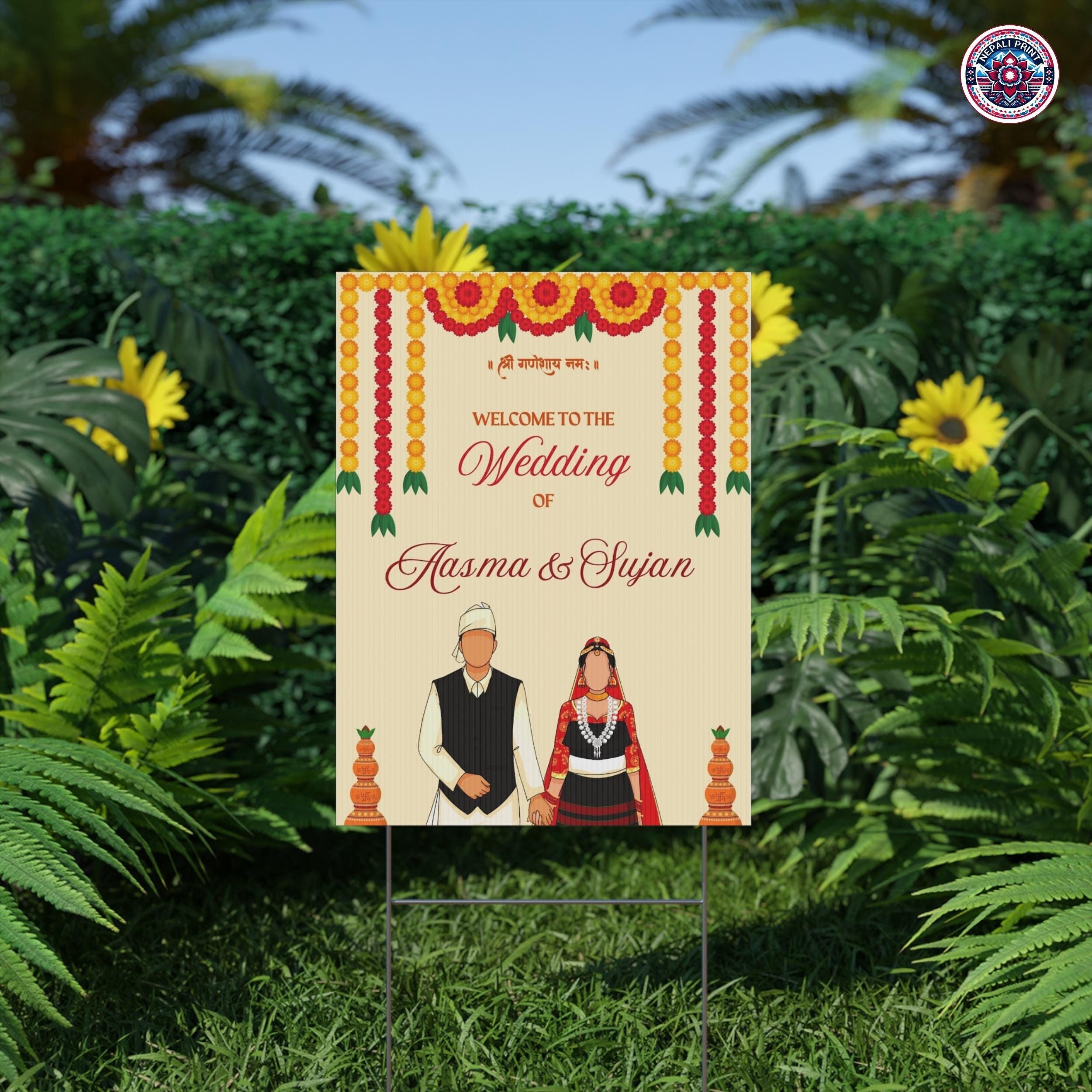 Nepali Wedding Welcome Sign: Customizable Ethnic Yard Decor - Etsy