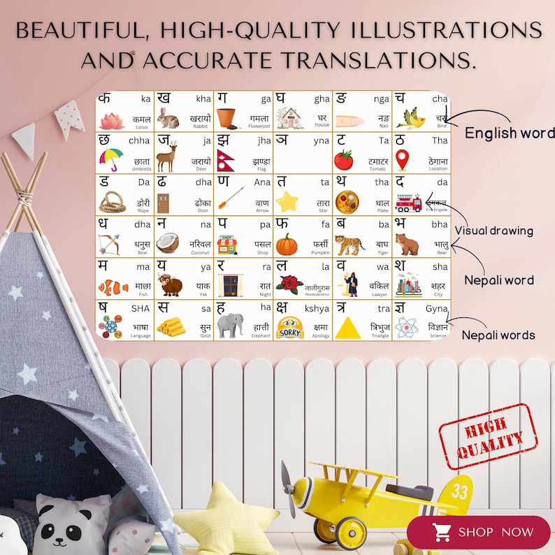 Printable Nepali Alphabet Poster, Digital Download, Educational Wall ...