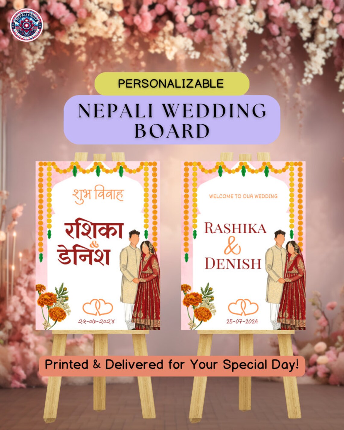 Personalized Nepali Wedding Welcome Board: Cultural Canvas Design - Etsy